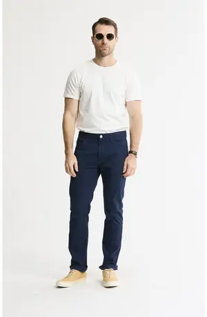 JACHS Cotton Silk Blend Stretch 5-pocket Pants - Navy