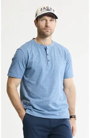 JACHS Luxe Knit Short Sleeve Henley Shirt Navy