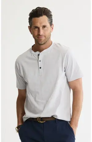 JACHS Luxe Knit Short Sleeve Henley Shirt Stone