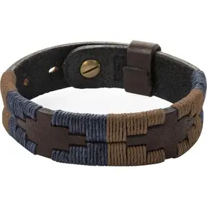 PAMPEANO Jefe Leather Woven Bracelet - Brown/navy/brown
