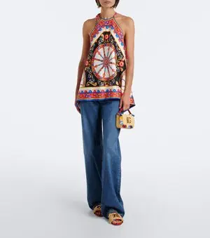 Dolce & Gabbana Carretto Silk Twill Halterneck Top - Multicoloured