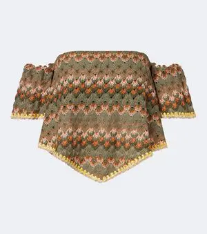 La DoubleJ Sand Dollar Embroidered Cotton-blend Top
