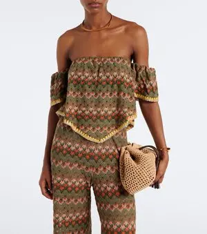 La DoubleJ Sand Dollar Embroidered Cotton-blend Top