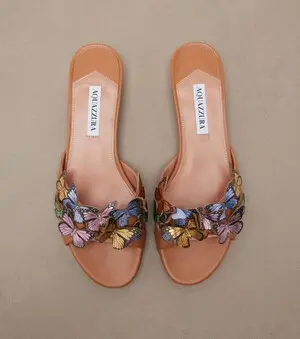 AQUAZZURA Papillon Applique Leather Slides - Brown