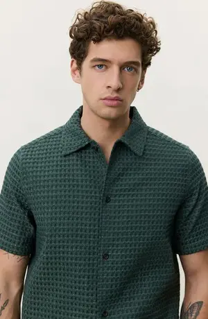 LES DEUX Check Cotton Seersucker Button-up Shirt