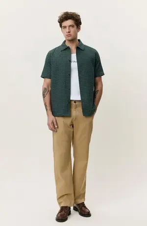 LES DEUX Check Cotton Seersucker Button-up Shirt