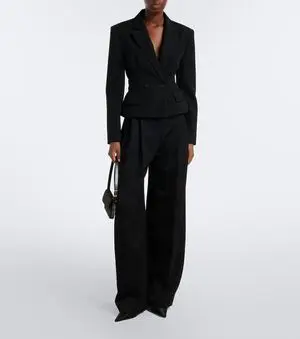 MUGLER Pleated Virgin Wool Wide-leg Trousers