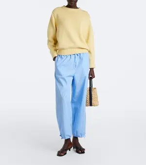 TOTEME Striped Cotton Poplin Wide-leg Pants - Blue