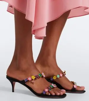 Amina Muaddi Vittoria Embellished Satin Mules