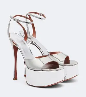 Amina Muaddi Aya Mirrored Leather Platform Sandals