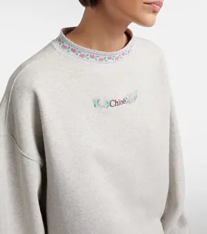 Chloé Embroidered Cotton Crewneck Sweatshirt