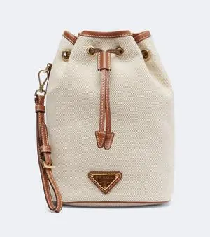 Prada Small Canvas And Leather Pouch - Beige
