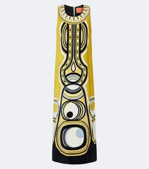 La DoubleJ Totem Printed Cotton Midi Dress - Yellow