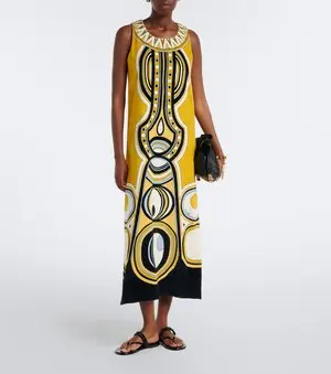La DoubleJ Totem Printed Cotton Midi Dress