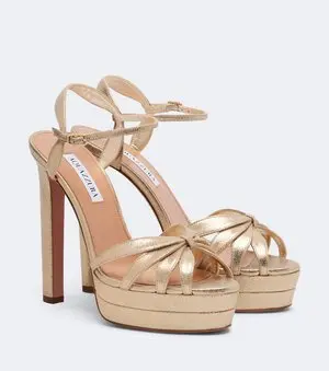 AQUAZZURA Soulmate Metallic Leather Platform Sandals - Gold