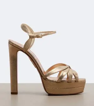 AQUAZZURA Soulmate Metallic Leather Platform Sandals
