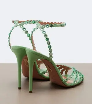 AQUAZZURA Tequila Embellished Leather Sandals - Green