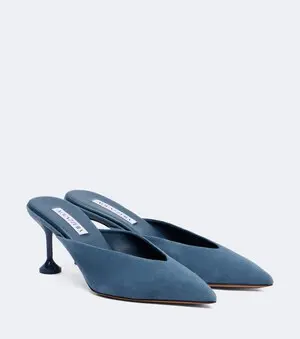 AQUAZZURA Bisous Suede Mule - Blue
