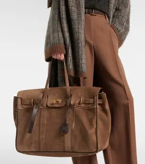 Brunello Cucinelli Large Suede Tote Bag - Brown