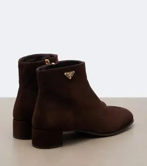 Prada Logo Suede Ankle Boots - Brown
