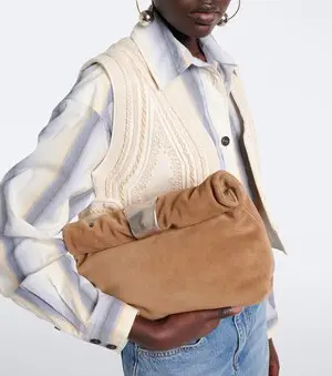 Staud Puff Small Suede Clutch - Brown