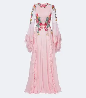 Costarellos Embellished Floral-appliqué Silk Gown - Pink