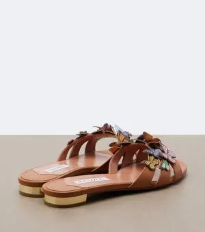 AQUAZZURA Papillon Leather Slides - Brown