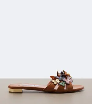 AQUAZZURA Papillon Leather Slides - Brown