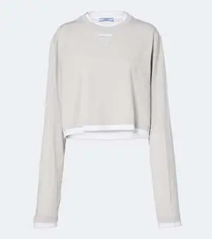 Prada Cotton Piqué And Jersey Crewneck Top - Grey