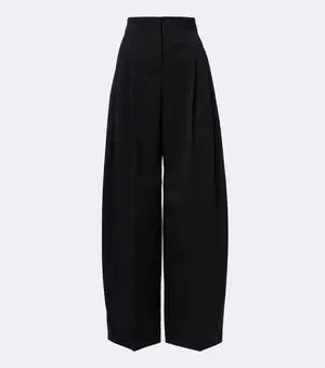 MUGLER Pleated Virgin Wool Wide-leg Trousers - Black