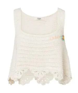 Chloé Crochet Scalloped Cotton Top - White