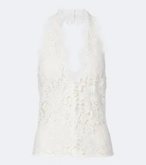 Stella McCartney Halterneck Cotton-blend Lace Top - White