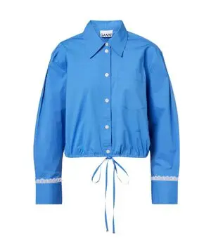GANNI Cotton-blend Shirt With Drawstring Hem - Blue