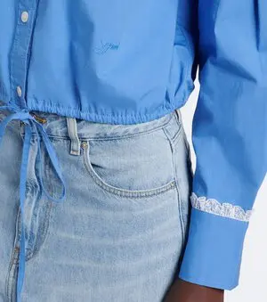 GANNI Cotton-blend Shirt With Drawstring Hem - Blue