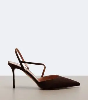 AQUAZZURA Dynasty Suede Slingback Pumps - Brown