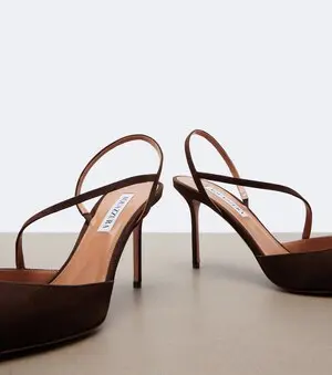 AQUAZZURA Dynasty Suede Slingback Pumps - Brown