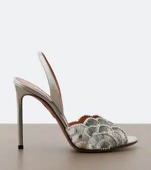 AQUAZZURA Metallic Leather Slingback Sandals - Silver