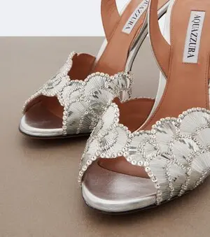 AQUAZZURA Metallic Leather Slingback Sandals - Silver