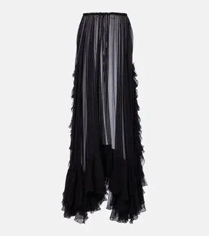 Chloé Ruffled Sheer Silk Maxi Skirt - Black