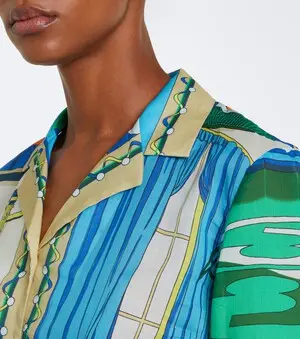 Tory Burch Printed Cotton Poplin Bowling Shirt - Blue
