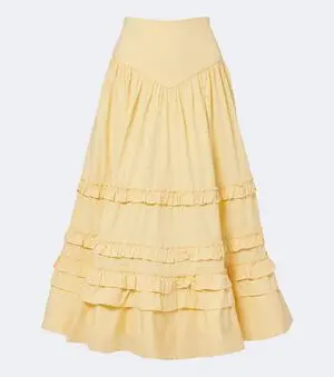 GANNI Cotton-blend Ruffled Shirred Tiered Midi Skirt - Yellow