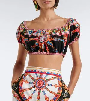 Dolce & Gabbana Carretto Cotton Poplin Crop Top