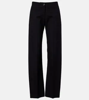 Khaite Mita Virgin Wool Straight Leg Pants In Ivory Glow - Black