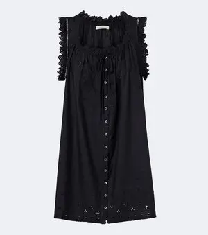 DÔEN Broderie Anglaise Cotton Mini Dress - Black