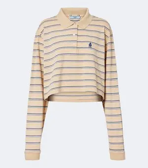 Prada Logo Striped Cotton Piqué Polo Shirt - Beige