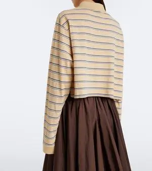 Prada Logo Striped Cotton Piqué Polo Shirt - Beige