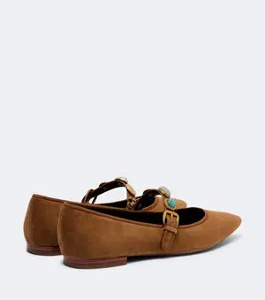 Veronica Beard Embellished Suede Mary Jane Flats