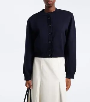 RÓHE Wool-blend Crewneck Cardigan - Blue