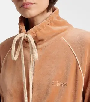 Chloé Cotton-blend Velour Zip-up Sweatshirt - Beige