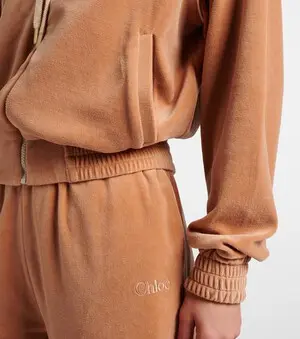 Chloé Cotton-blend Velour Zip-up Sweatshirt - Beige